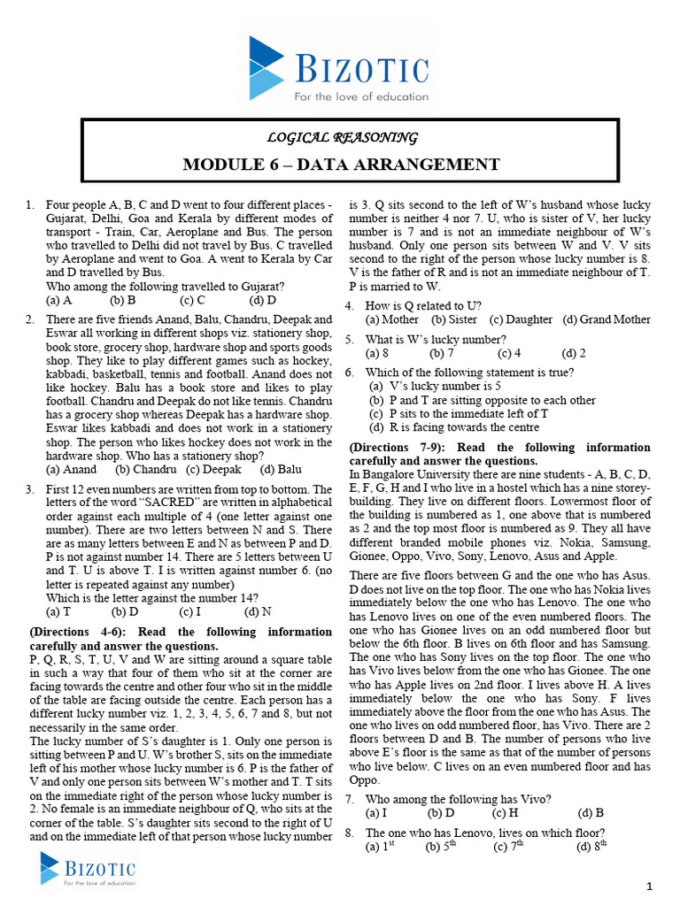Module 6 - Data Arrangement Student Handout - 240624 - 104855 | PDF