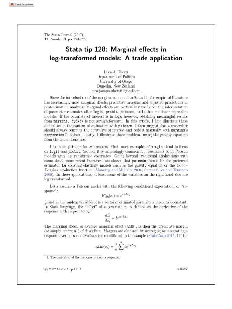 Uberti 2017 Stata Tip 128 Marginal Effects in Log Transformed Models A ...