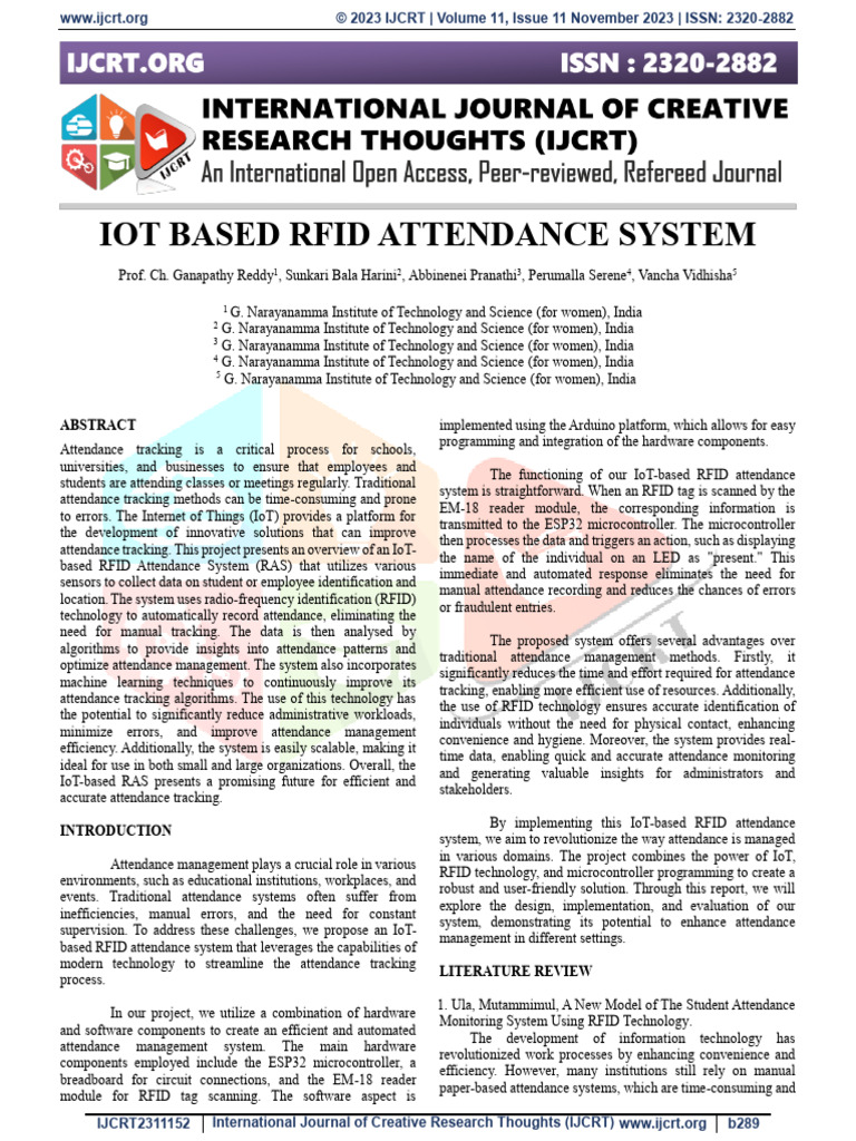 IOT BASED RFID ATTENDANCE SYSTEM | PDF IOT BASED RFID ATTENDANCE SYSTEM | PDF