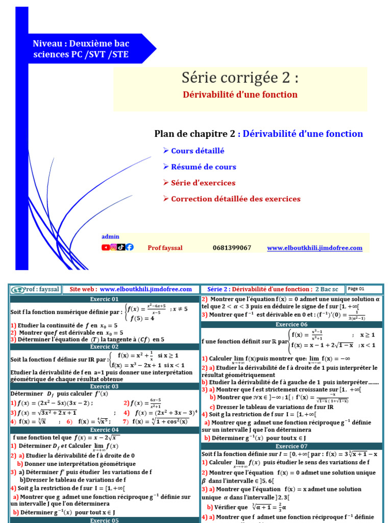 Sérié 2 Corrigée Dérivation 2 Bac BIOF | PDF