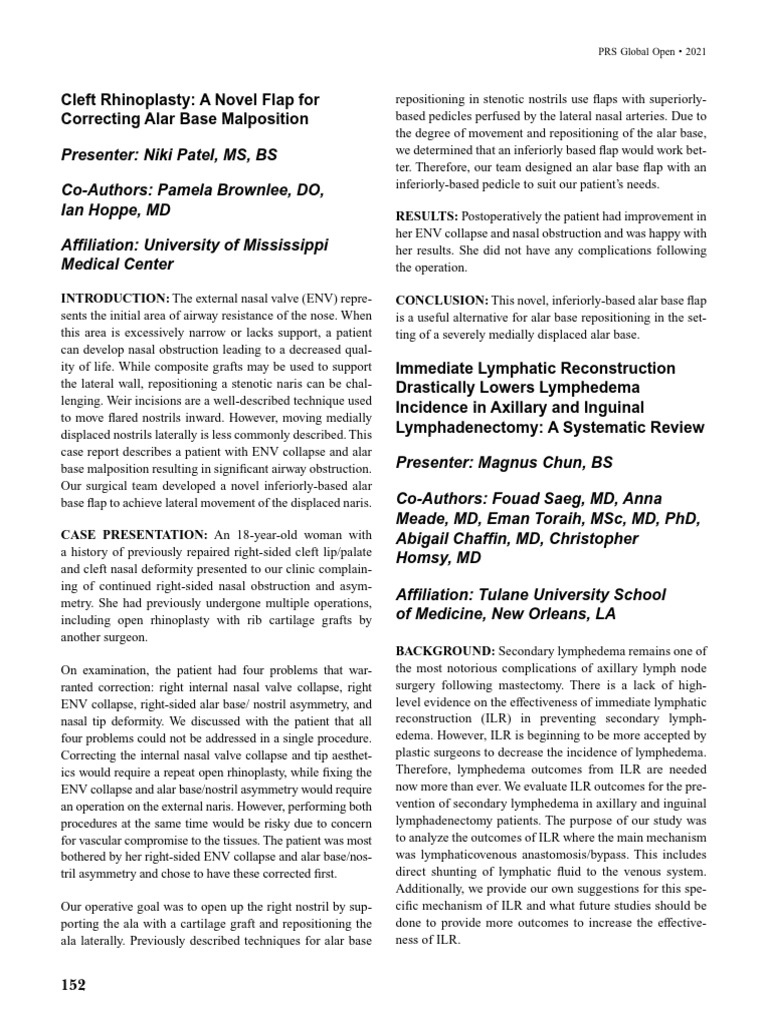 Cleft Rhinoplasty A Novel Flap For Correcting Alar | PDF