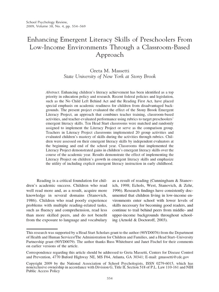 Enhancing Emergent Literacy Skills of Preschoolers | PDF | Literacy | Wellness