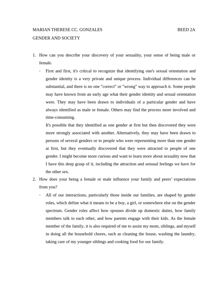 Gender and Society Reflection | PDF