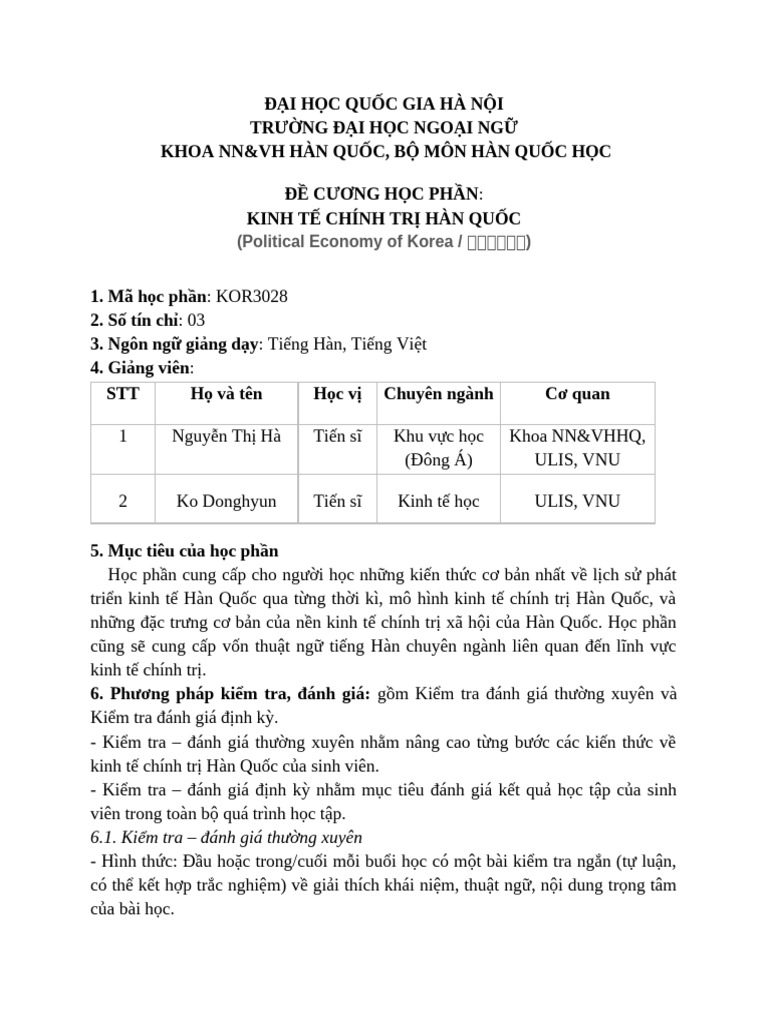 Syllabus - PE of Korea - v2 Edit - Update Here-2 | PDF