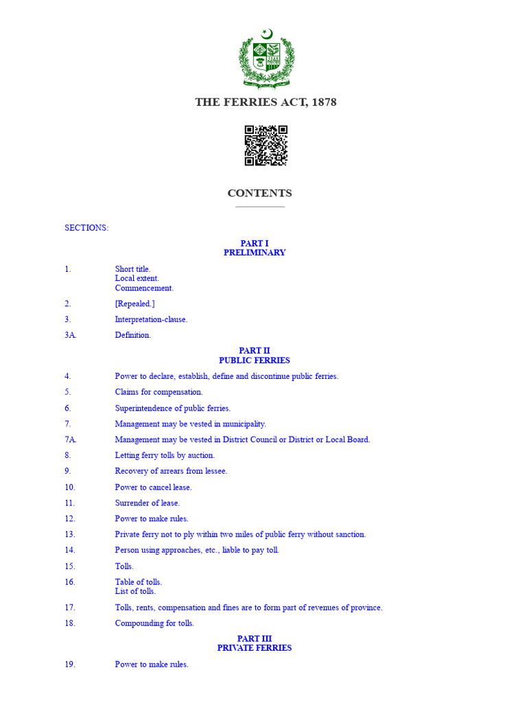 THE FERRIES ACT 1878 | PDF