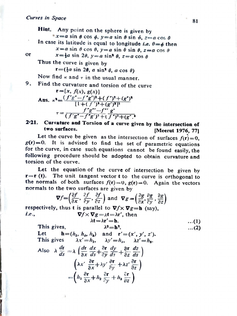 Curve Given by Intersection of Two Surfaces | PDF