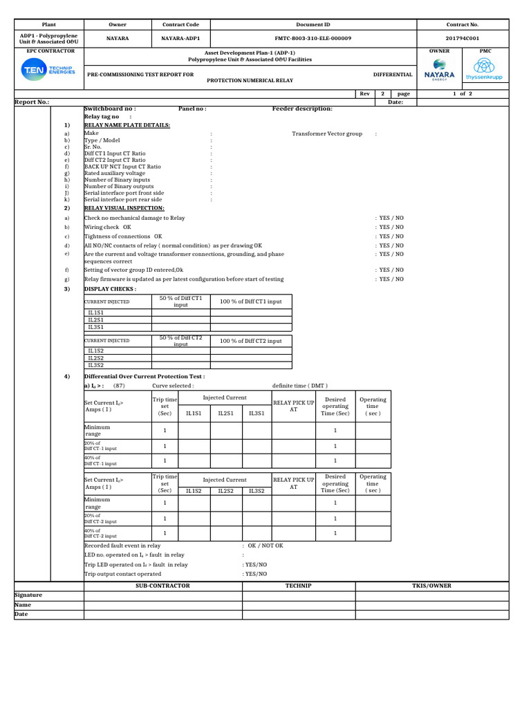 09 Pre Commissioning Test Report For Differential Protection Numerical