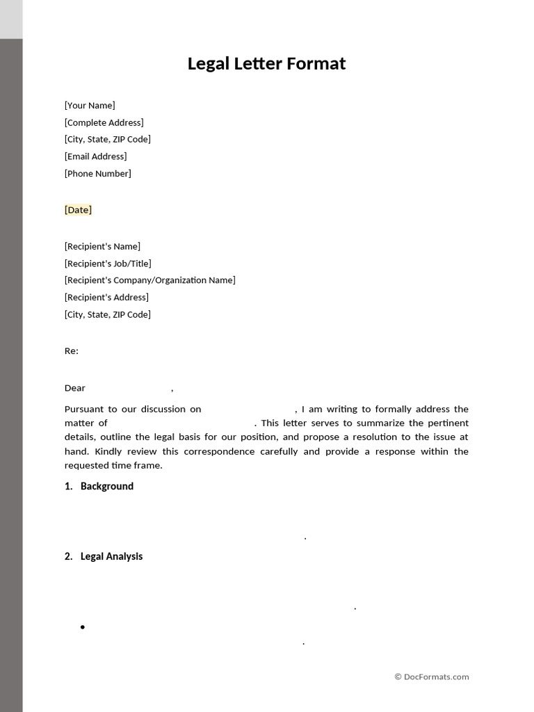 Legal Letter Format - Word | PDF