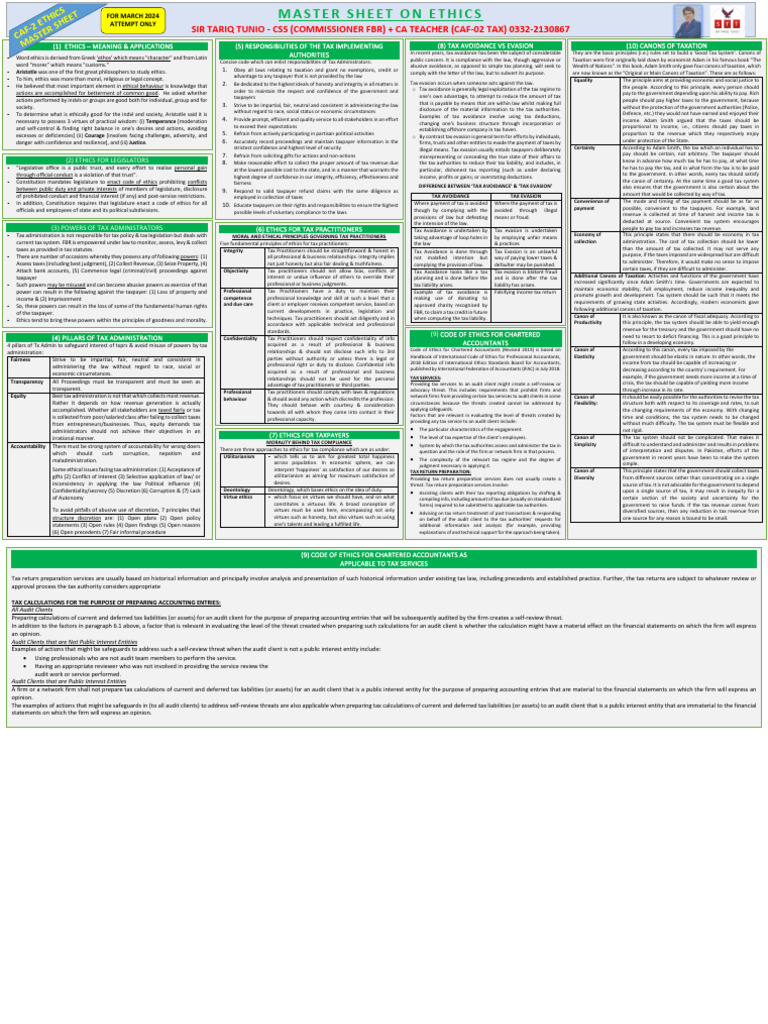 Ethics MasterSheet SirTariqTunio | PDF