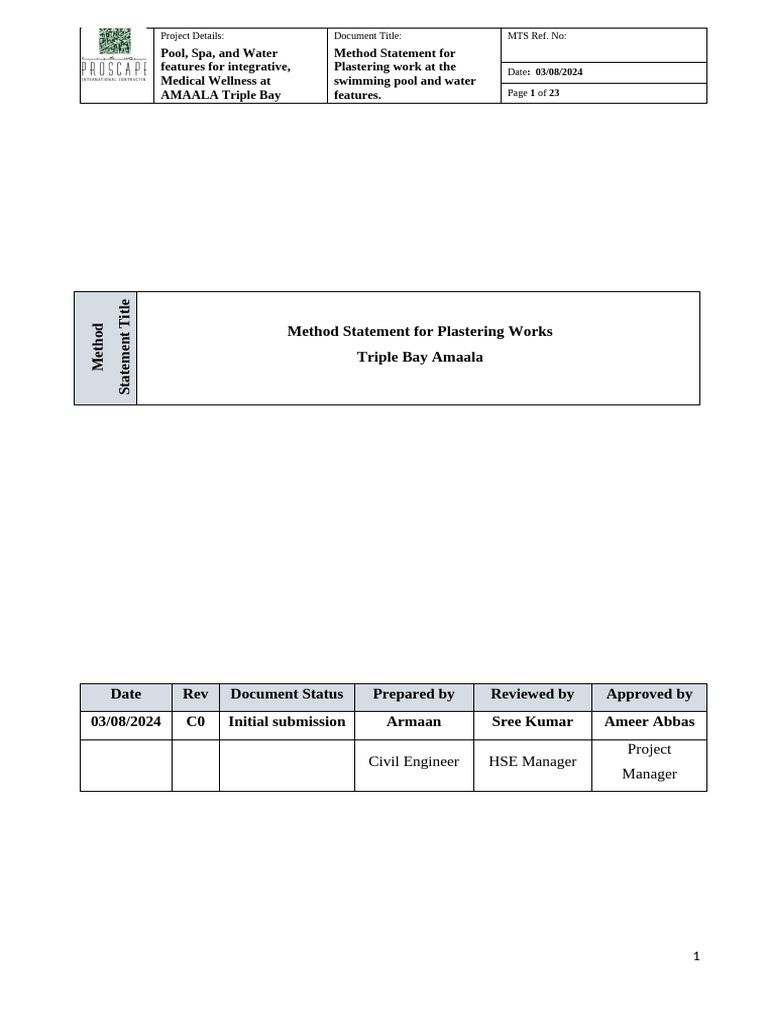 Method Statement For Plastering Works | PDF