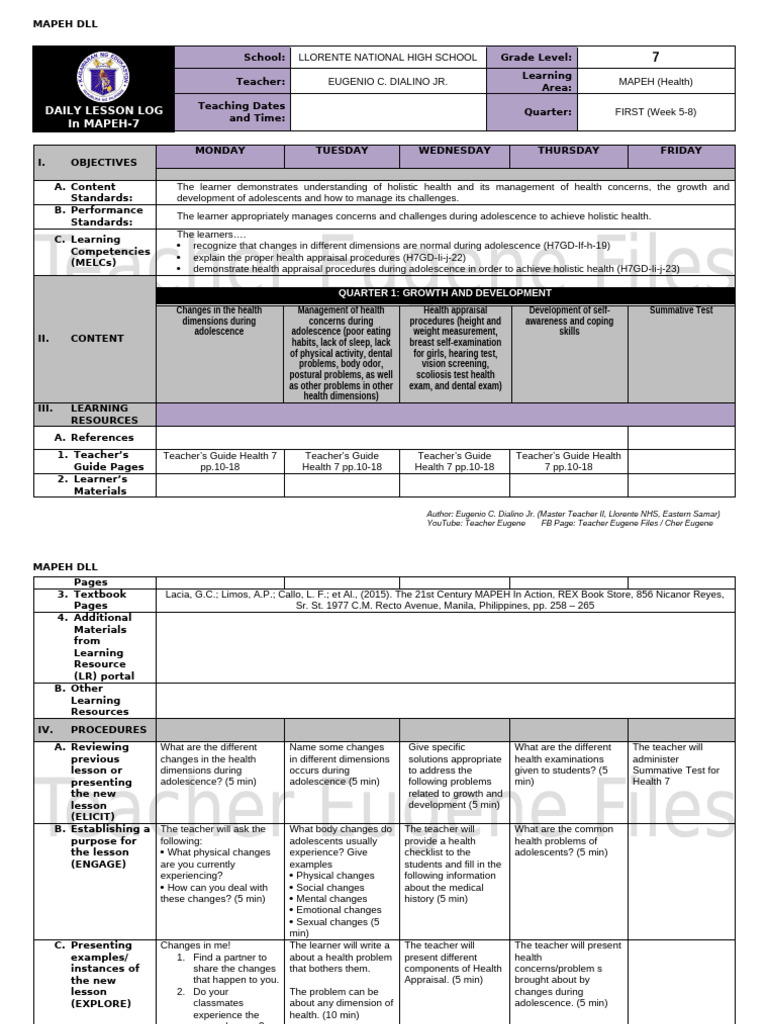 Q1 DLL-MAPEH 7-HEALTH (2) | PDF