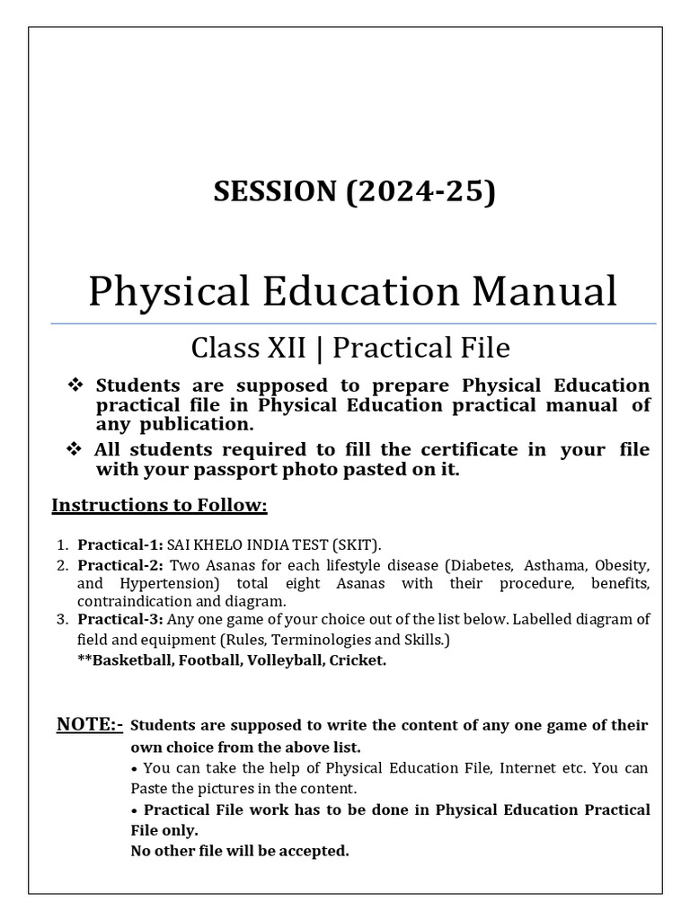 Physical Education Lab Manual Class-Xii Practical File (2024-25) | PDF