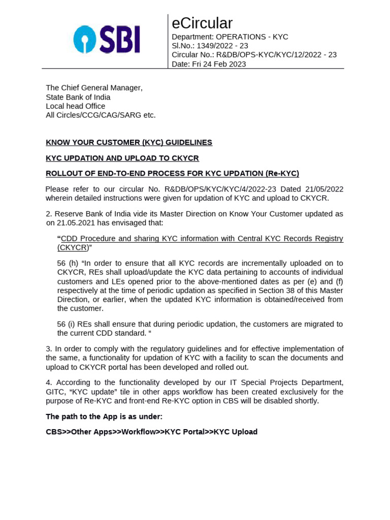 Kyc New Circular Dated 24.02.23 | PDF