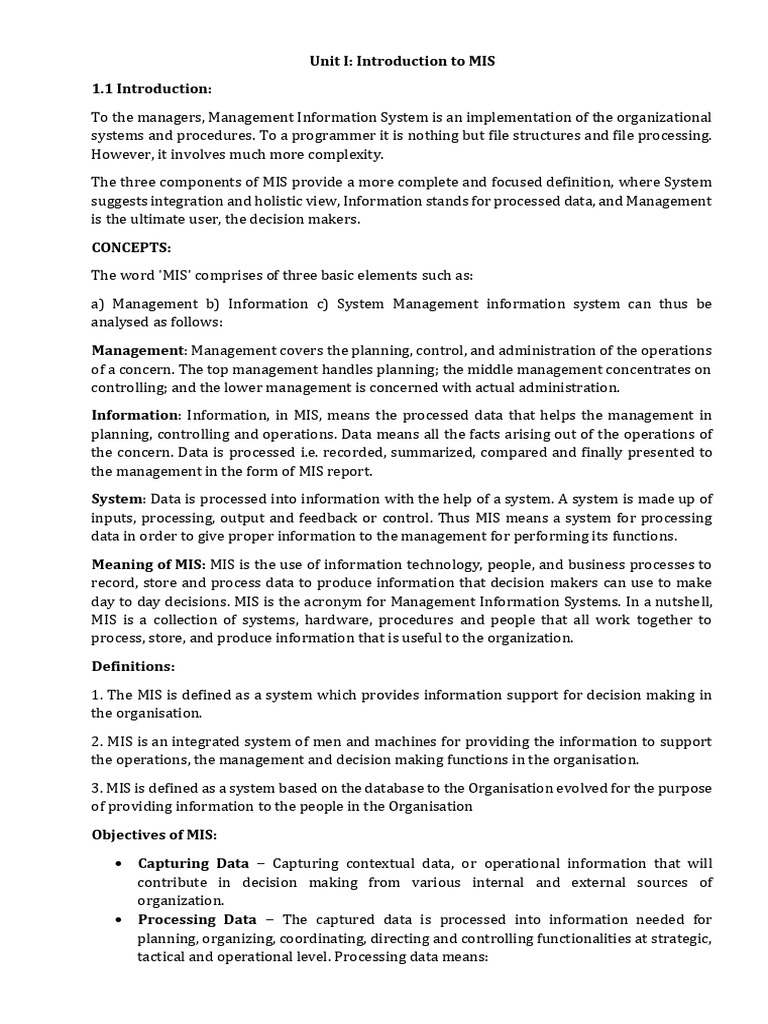 MIS Unit 1 and 2 | PDF