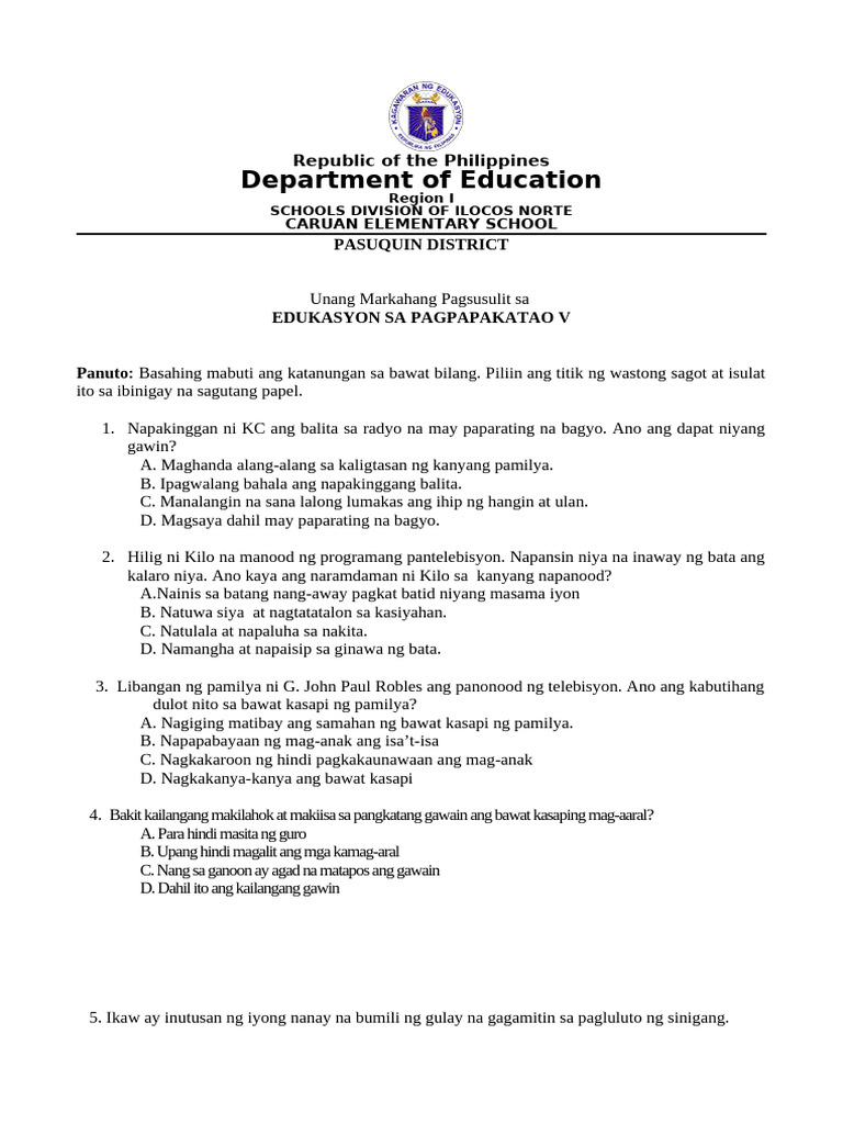 Grade 5 Esp PT Q1 1 | PDF