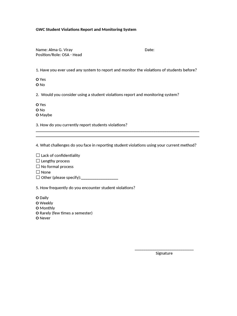 GWC Students Violations Report and Monitoring Syst | PDF