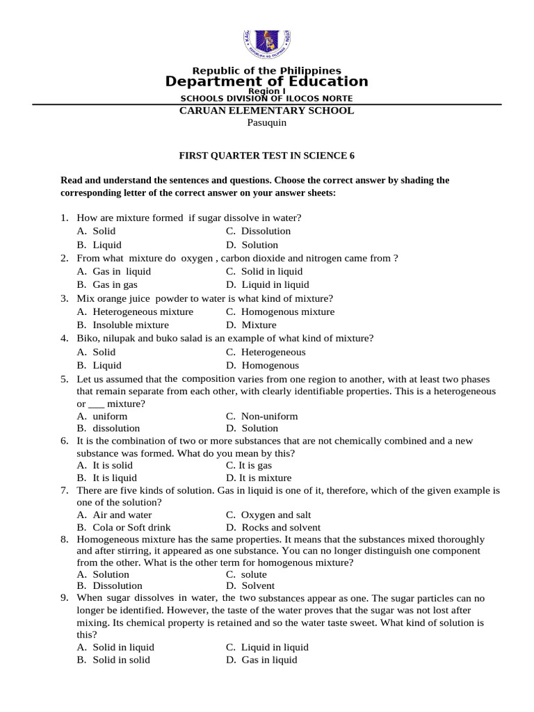 PT Science-6 Q1 | PDF
