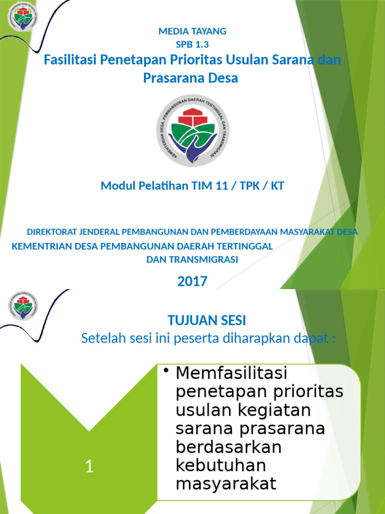 MT PB 1 - SPB 1-3 Fasilitasi Penetapan Prioritas Usulan Sarpras Desa | PDF