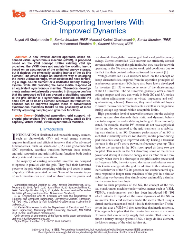 Grid-Supporting Inverters With Improved Dynamics | PDF