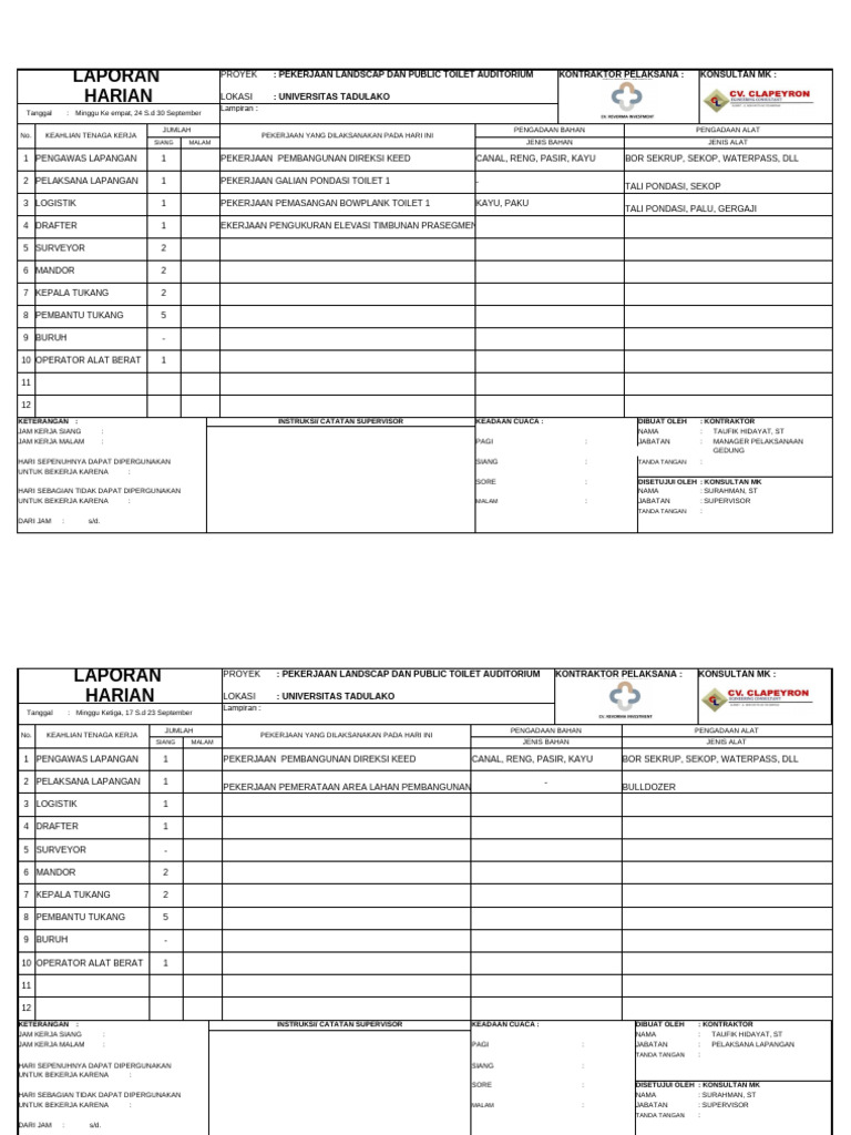 2 Form Laporan Harian XLSX | PDF