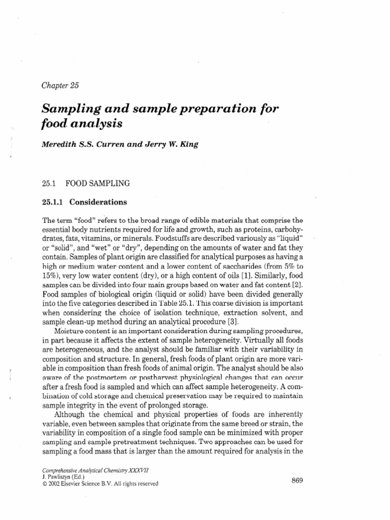Sampling and Sample Preparation For Food | PDF