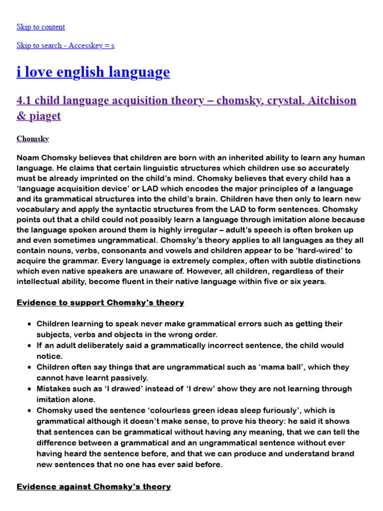 4.1 Child Language Acquisition Theory - Chomsky, Crystal, Aitchison ...
