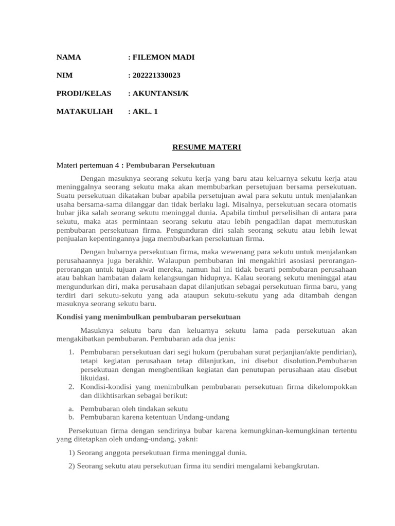 Materi Resume Akl 1 Per 4 Filemon Madi | PDF