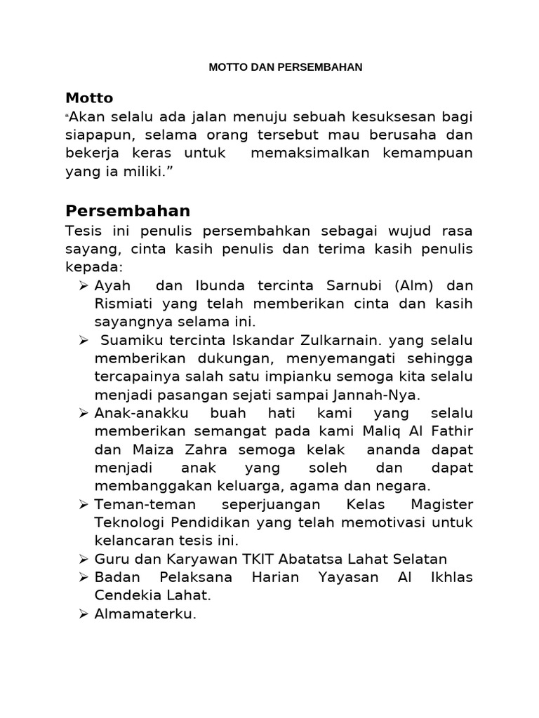 Motto dan Persembahan Tesis Rini Apriani | PDF | Kesehatan Holistik