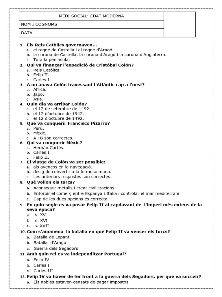 Test Edat Moderna | PDF