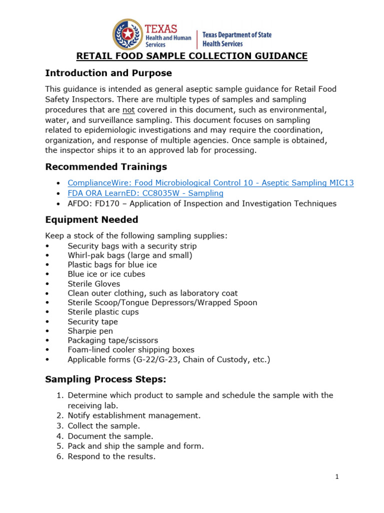 Retail Sampling Guidance Packet | PDF