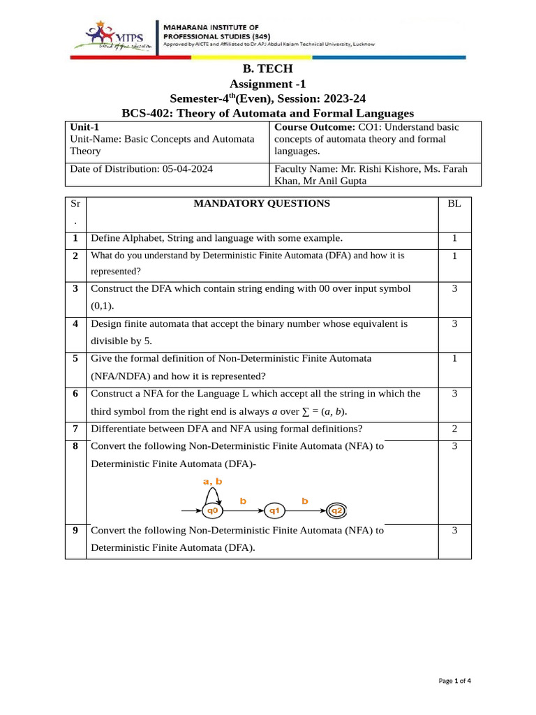 Assignment 1 TOC | PDF