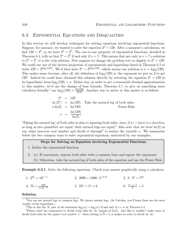 6.3 Exponential Equations and Inequalities | PDF