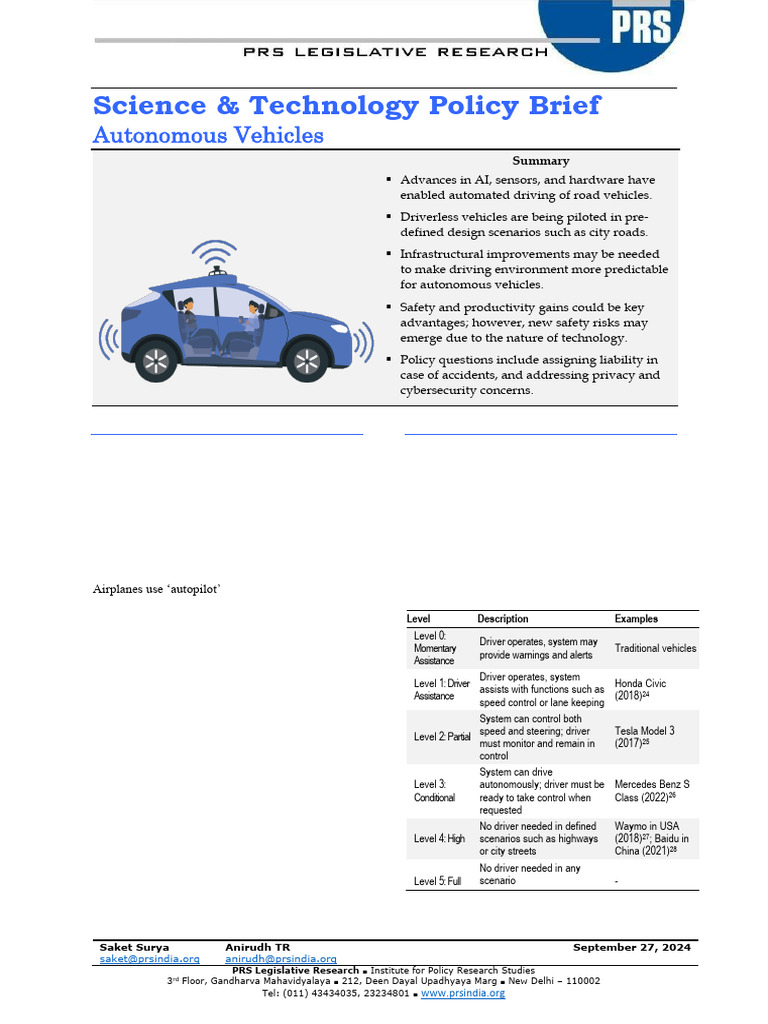 Sci Tech Brief Autonomous Vehicles | PDF