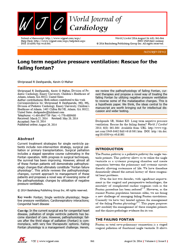 2014 - Long Term Negative Pressure Ventilation - Rescue For The Failing Fontan | PDF