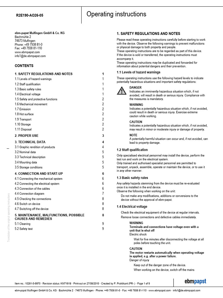 Operating Instructions: R2E190-AO26-05 | PDF