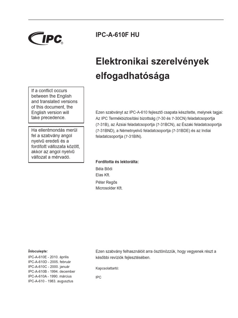 Elektronikai Szerelvények Elfogadhatósága: IPC-A-610F HU | PDF