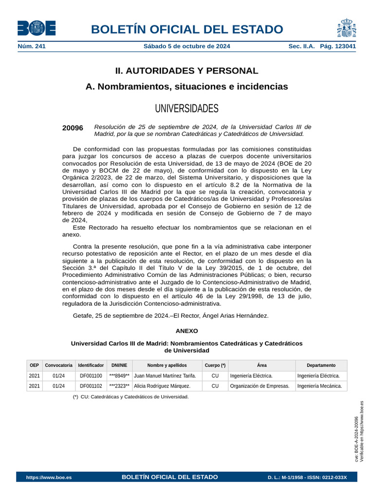 Nombramientos UC3M: Catedráticos 2024 | PDF | Gobierno