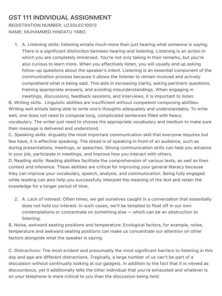 GST 111 Individual Assignment | PDF | Part Of Speech | Word