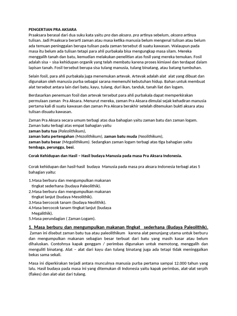 BAHAN AJAR Pengertian Pra Aksara | PDF