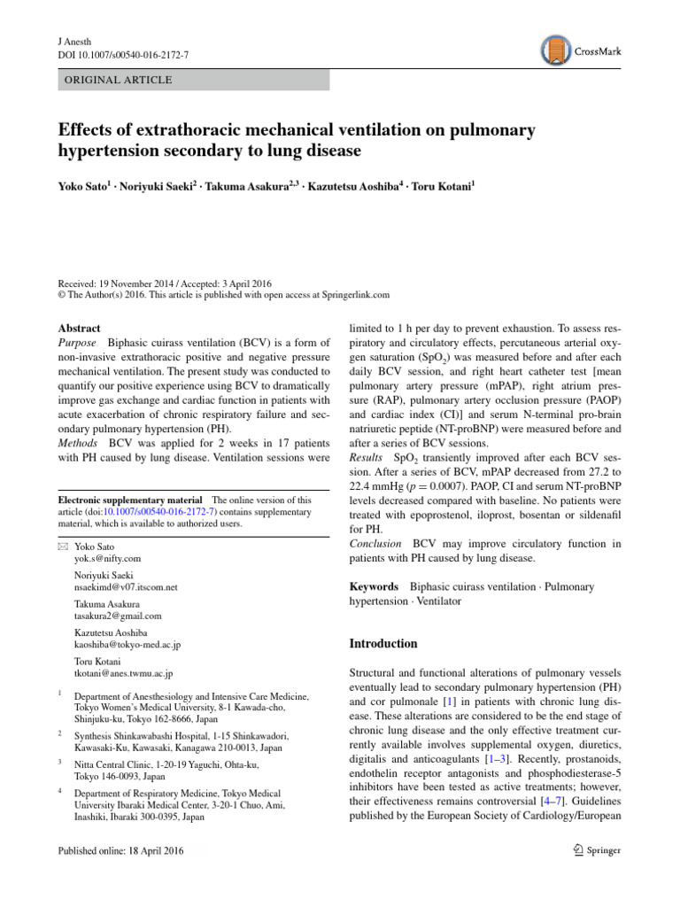 BCV Paper Kotani Et Al Pulmonary Hypertension April 2016 | PDF