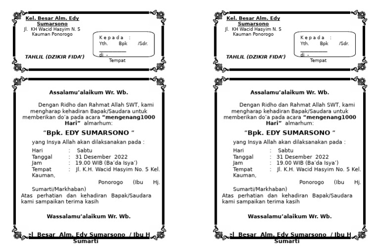 Undangan Dzikir Fida | PDF