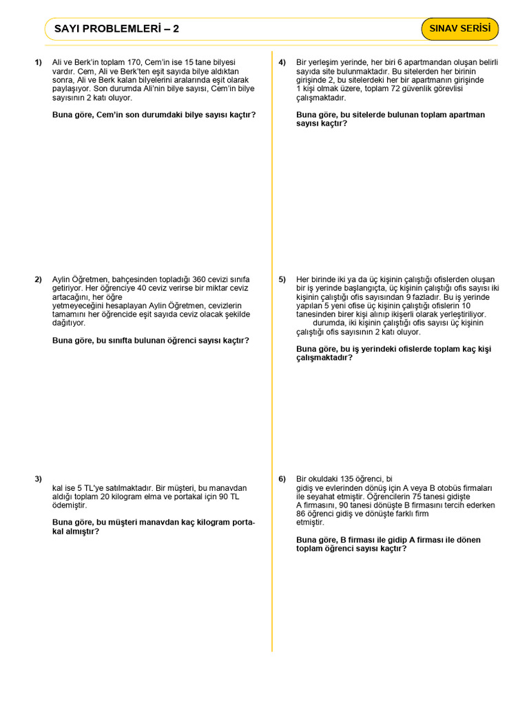 Sayi Problemleri - 2: Sinav Serisi | PDF