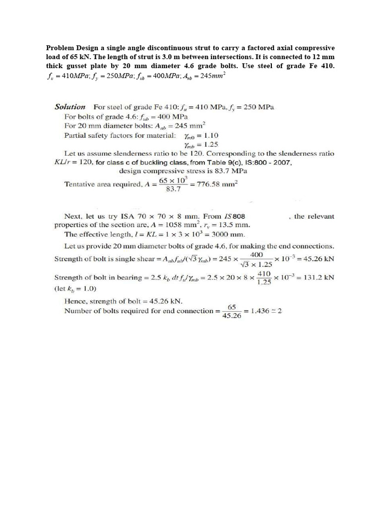 Design Single Angle Strut Rohan | PDF