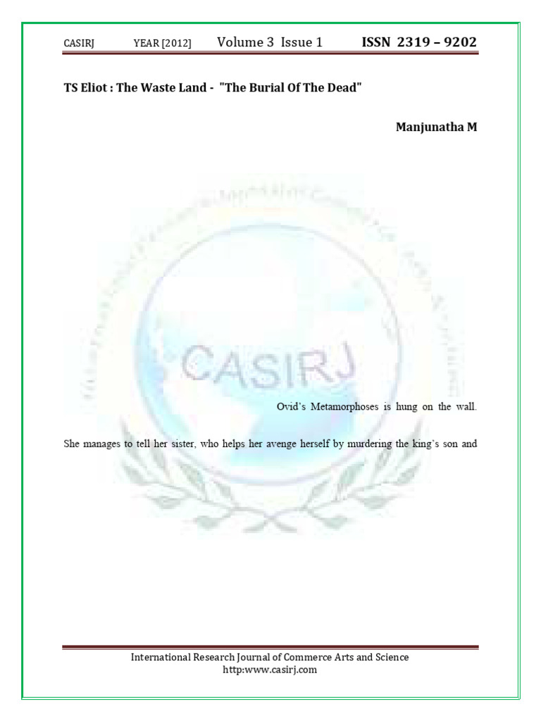 TS Eliot The Waste Land The Burial of TH | PDF