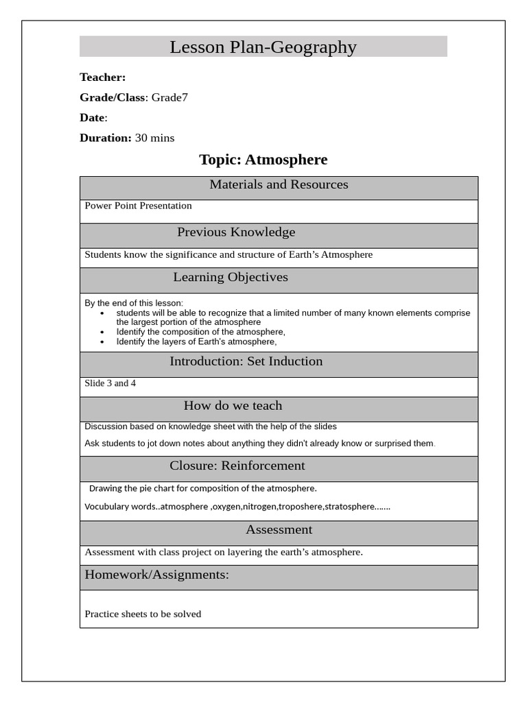 Lesson Plan-Atmosphere | PDF