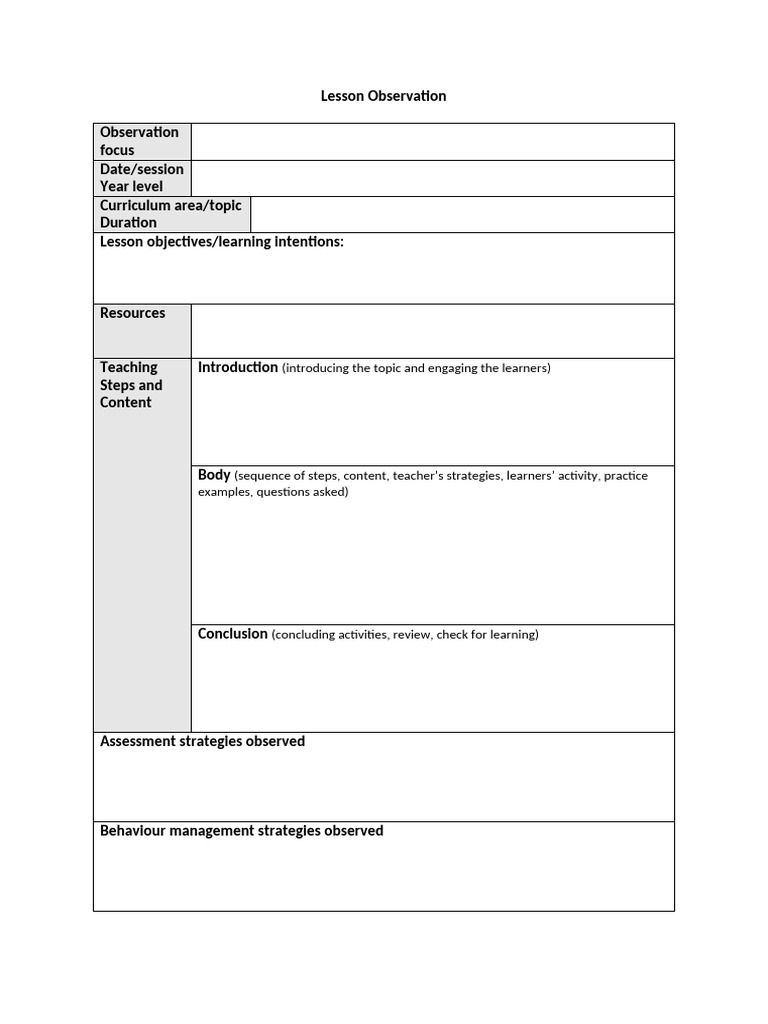 PP1 Lesson Observation | PDF