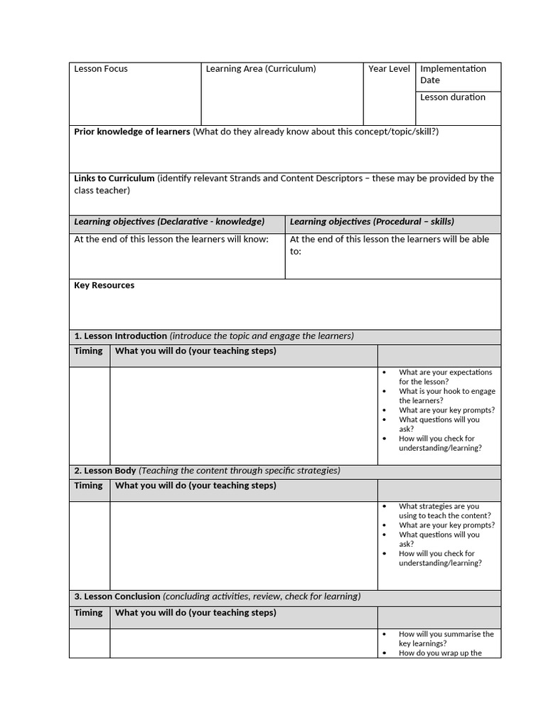 Lesson Plan Template PP1 2023 | PDF