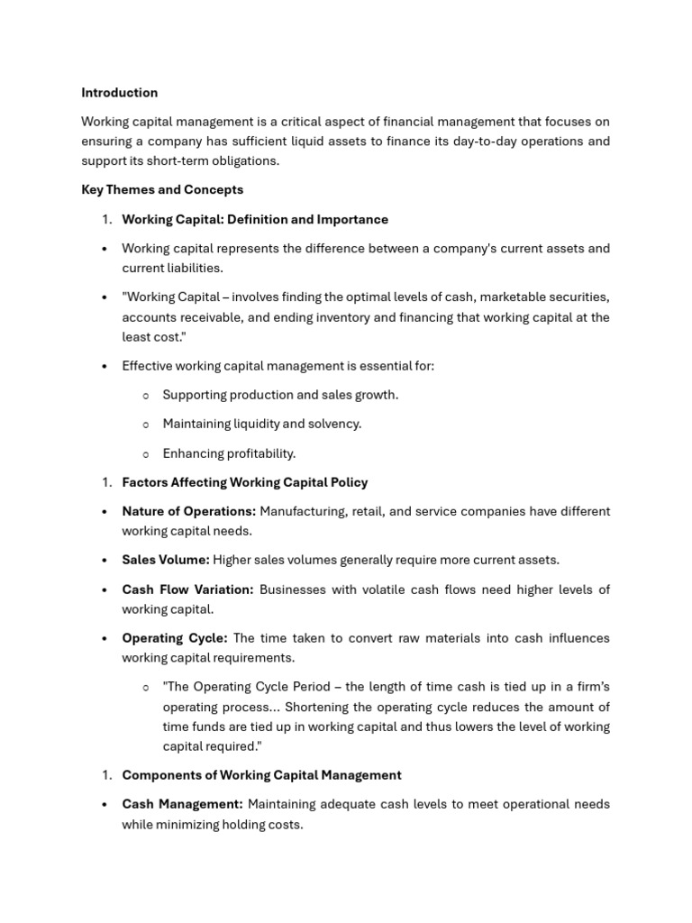 Working Capital Management Quicknotes | PDF