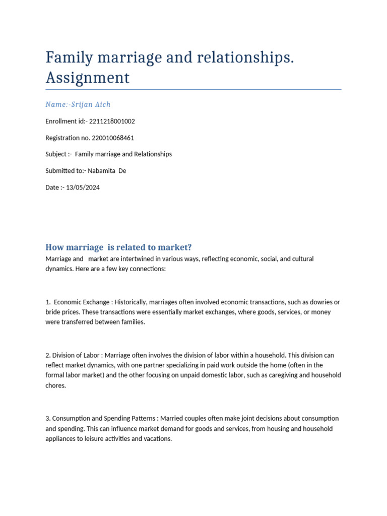 Family marriage and relationships assignment | PDF