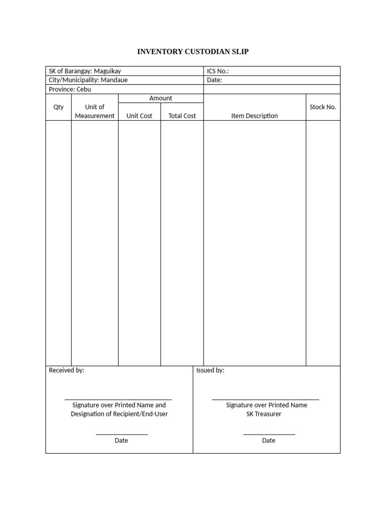 Inventory Custodian Slip | PDF